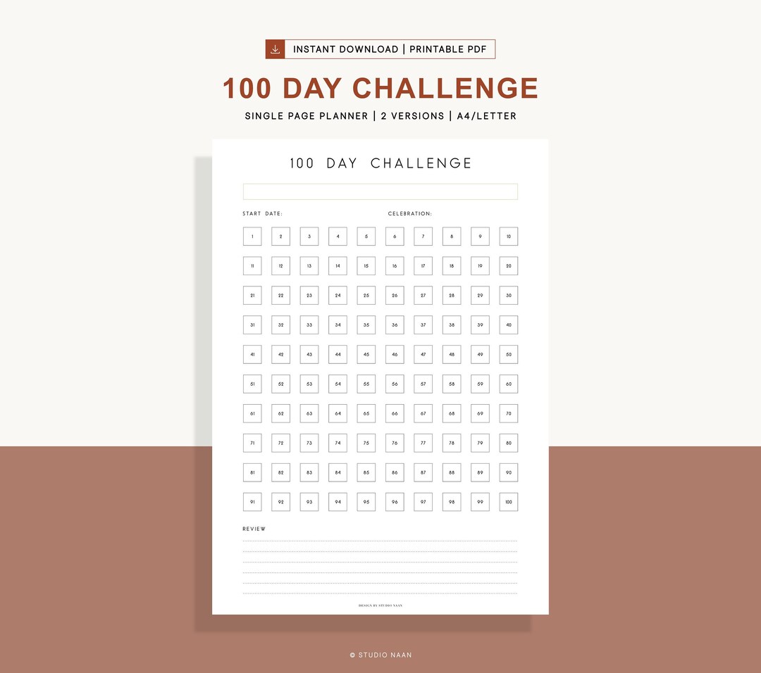 100 Day Challenge Unfilled Printable Habit Tracker Template Goal ...