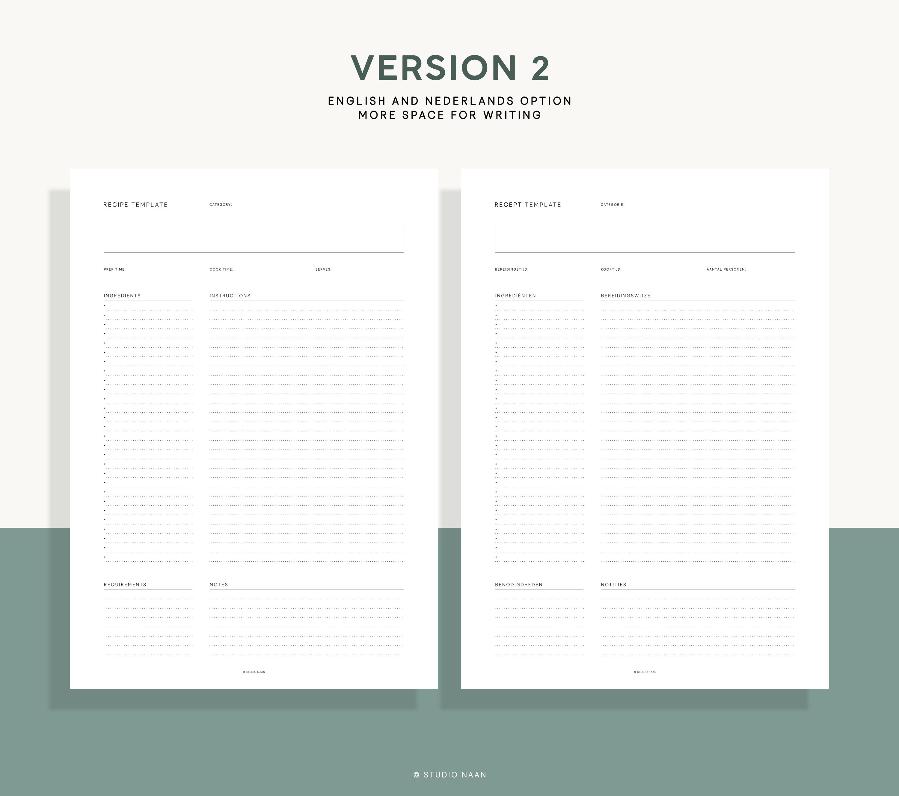 Printable Recipe Page Recipe Template Downloadable Cooking Manual Long ...