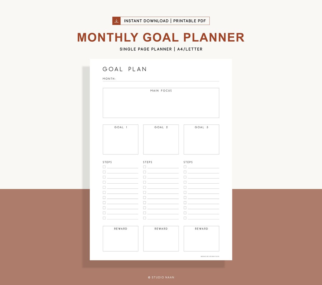 Monthly Goal Planner Template Printable Goal Setting Planner Set Your