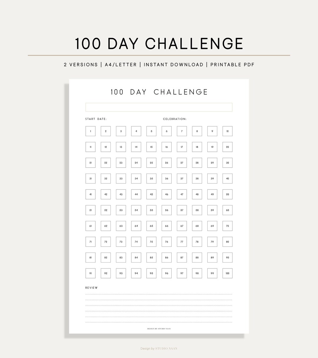 100 Day Challenge Unfilled Tracker Plus Review 2 Versions - Etsy 100 Day Challenge Unfilled Tracker Plus Review 2 Versions - Etsy