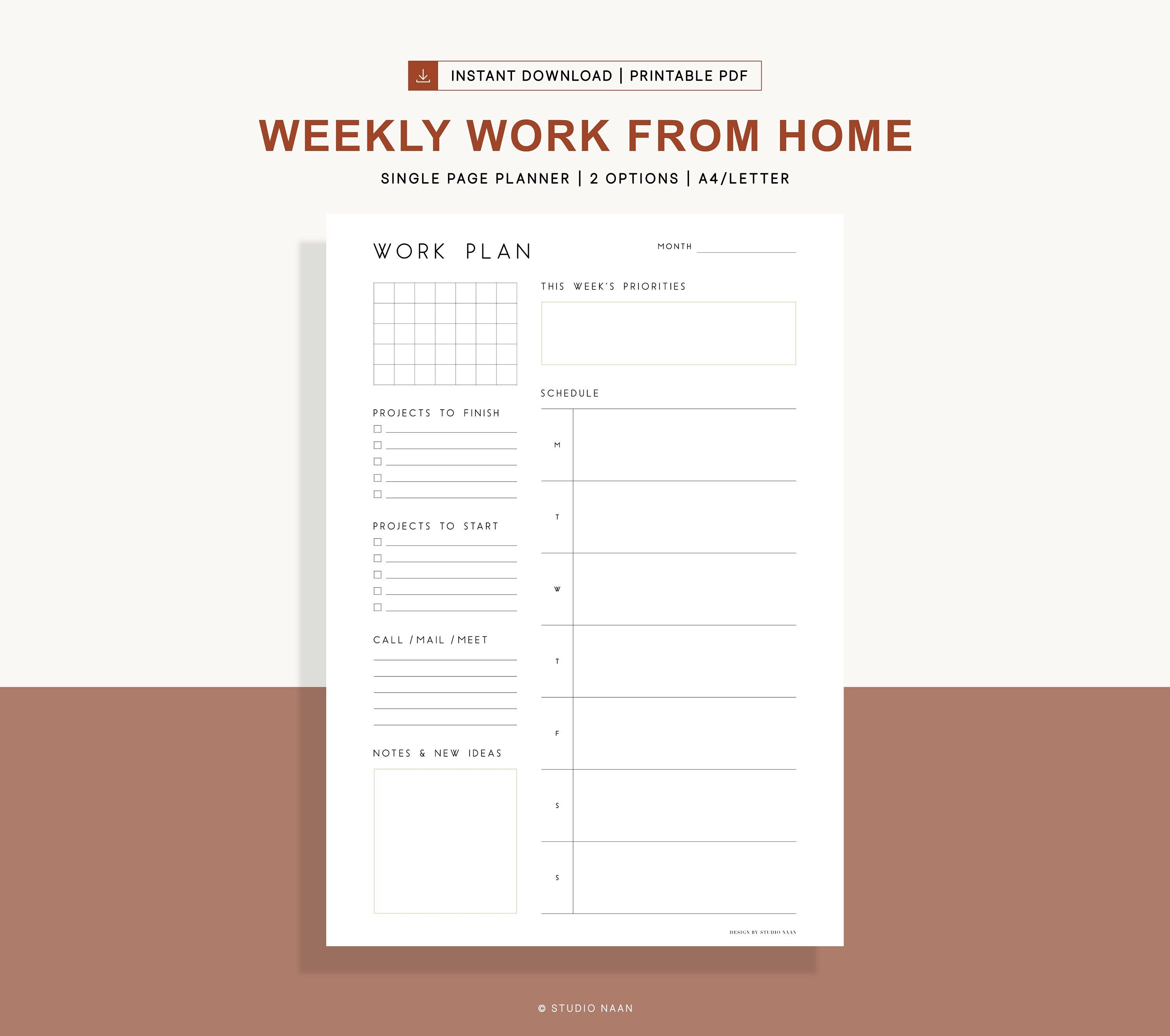 Weekly Work Planner Template Work From Home Planner Weekly Work ...
