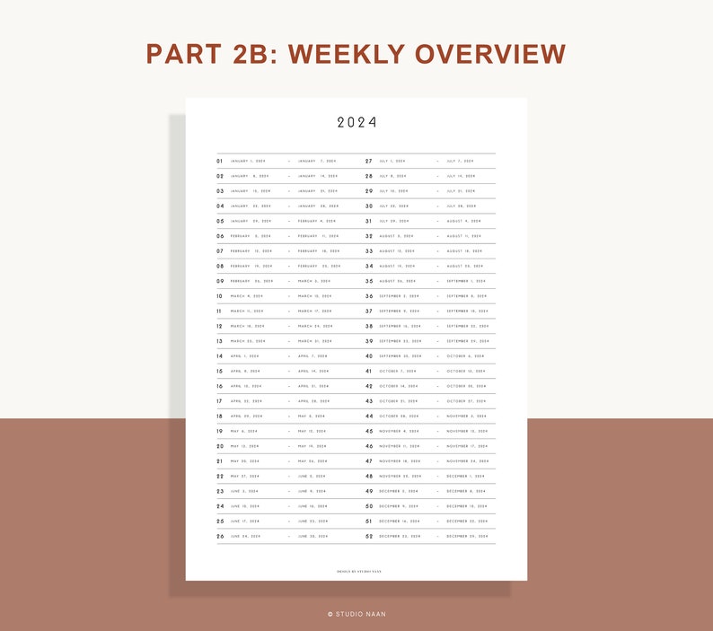 2024 Year Calendar With Week Numbers Printable 2024 Calendar 2024 ...