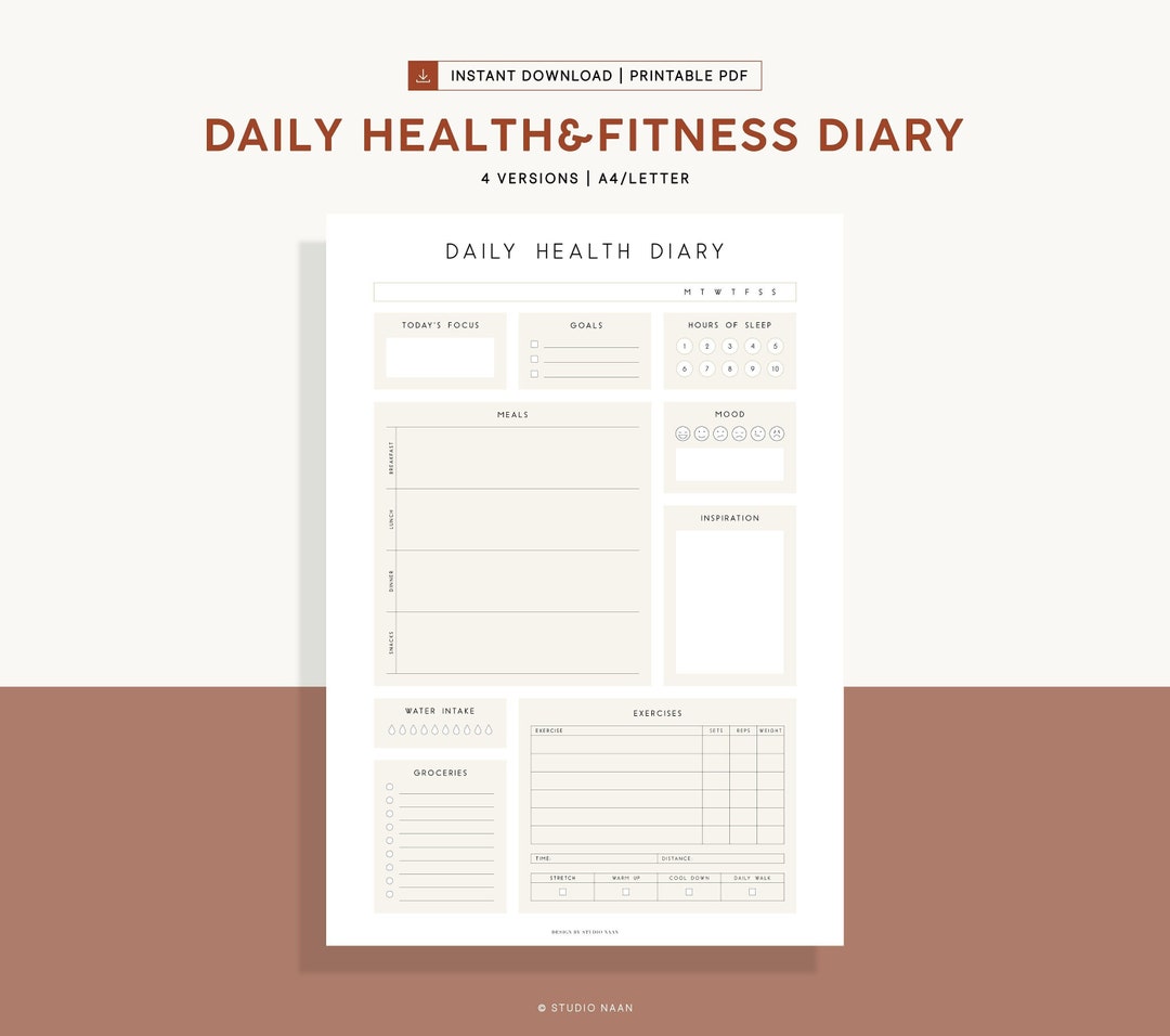 Daily Health Diary Printable Fitness Planner Track Your Progress Daily ...