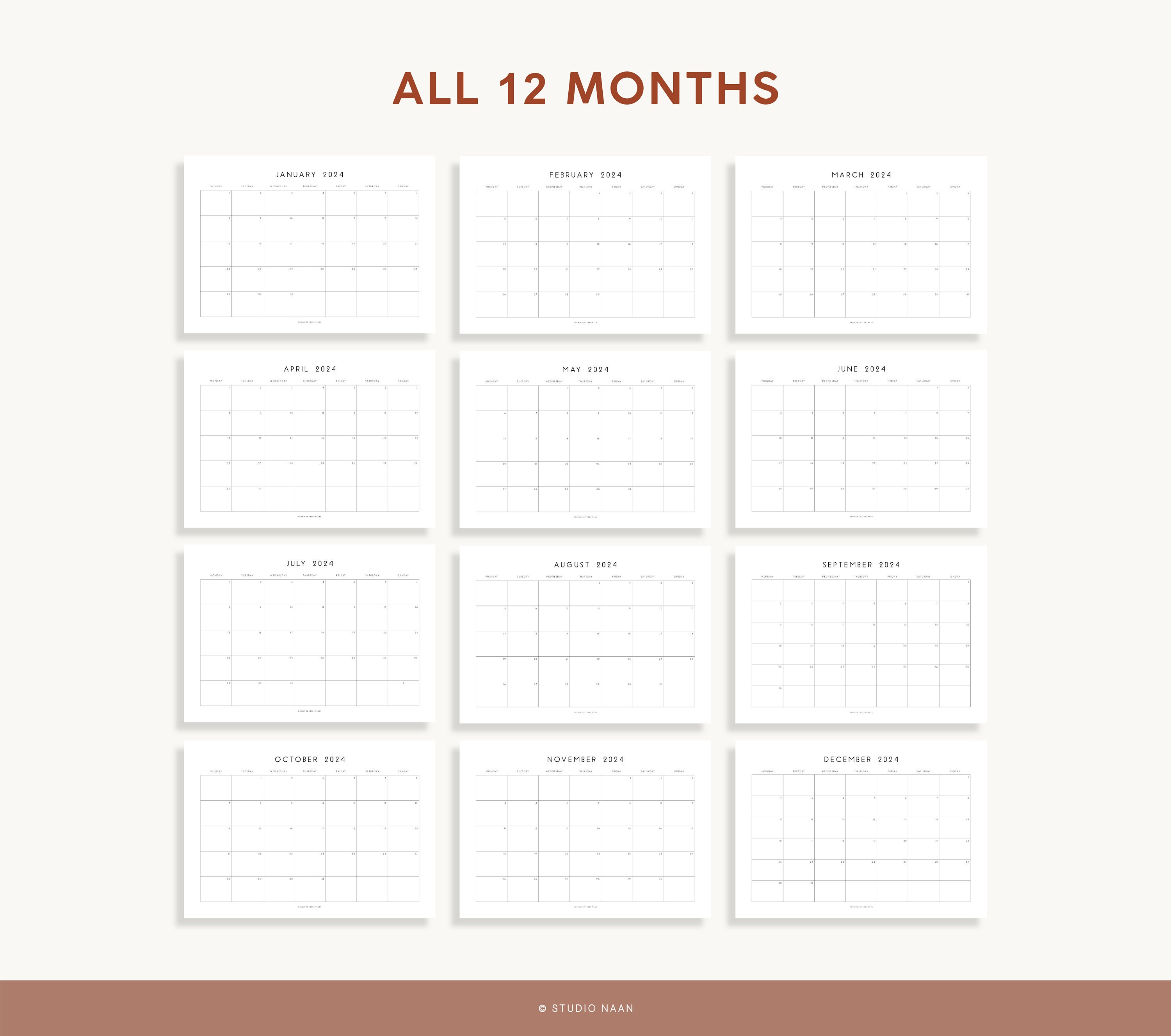 Monthly Calendar 2024 Printable Planners Monthly Calendar Template ...