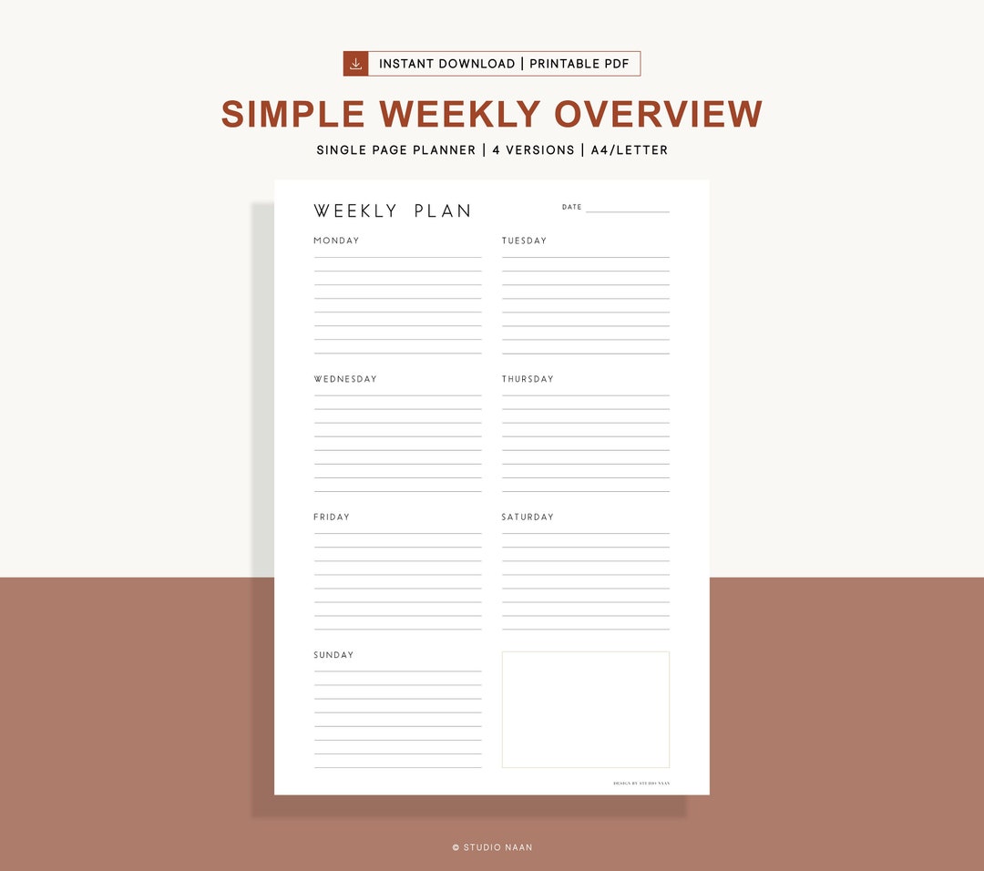 Simple Weekly Planner Printable Weekly Schedule Note Planner - Etsy