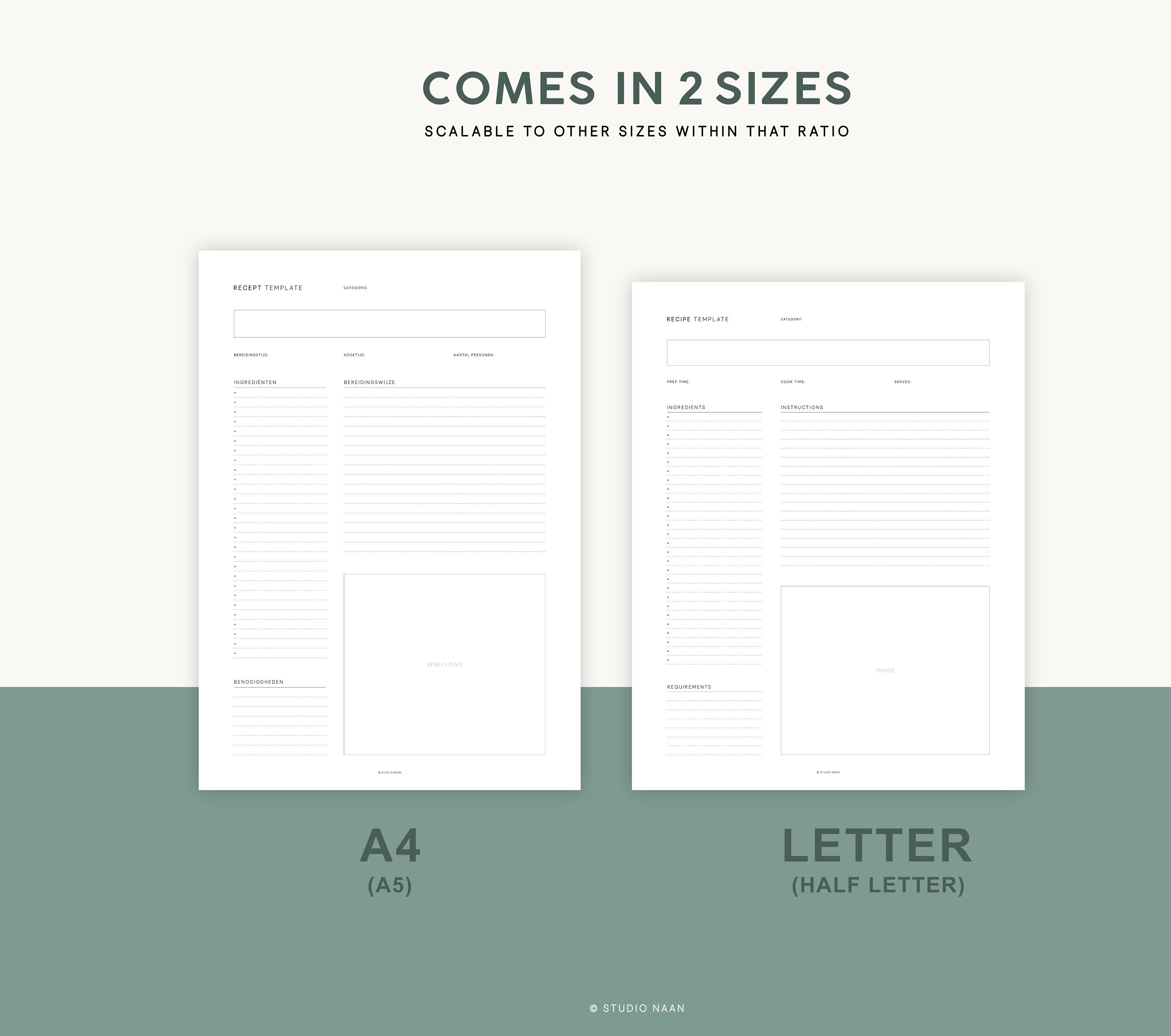 Printable Recipe Page Recipe Template Downloadable Cooking Manual Long ...