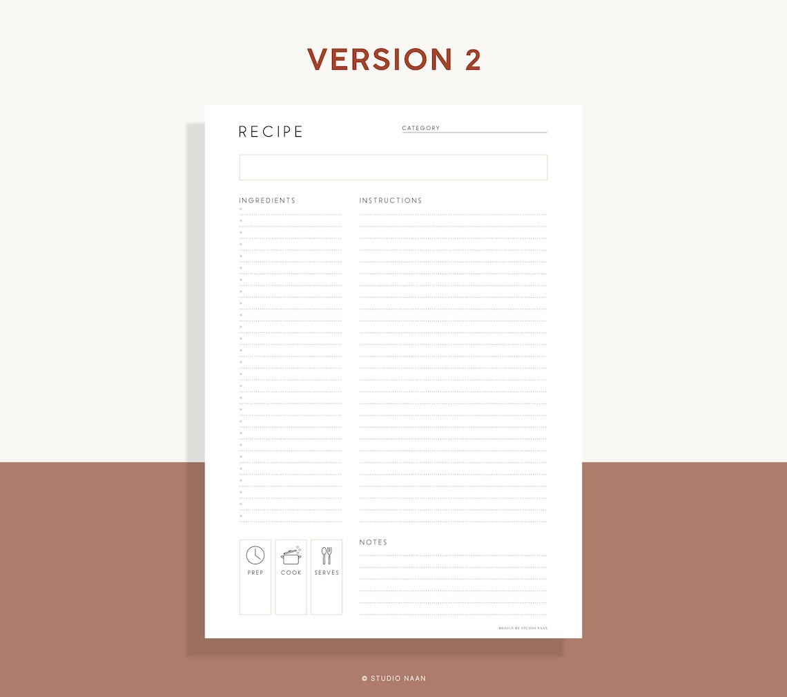 Recipe Template Printable Recipe Page Downloadable Cooking Manual ...