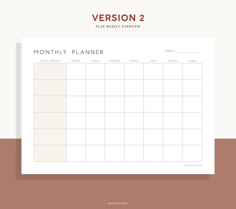 Undated Monthly Calendar Printable Monthly Planner Template - Etsy