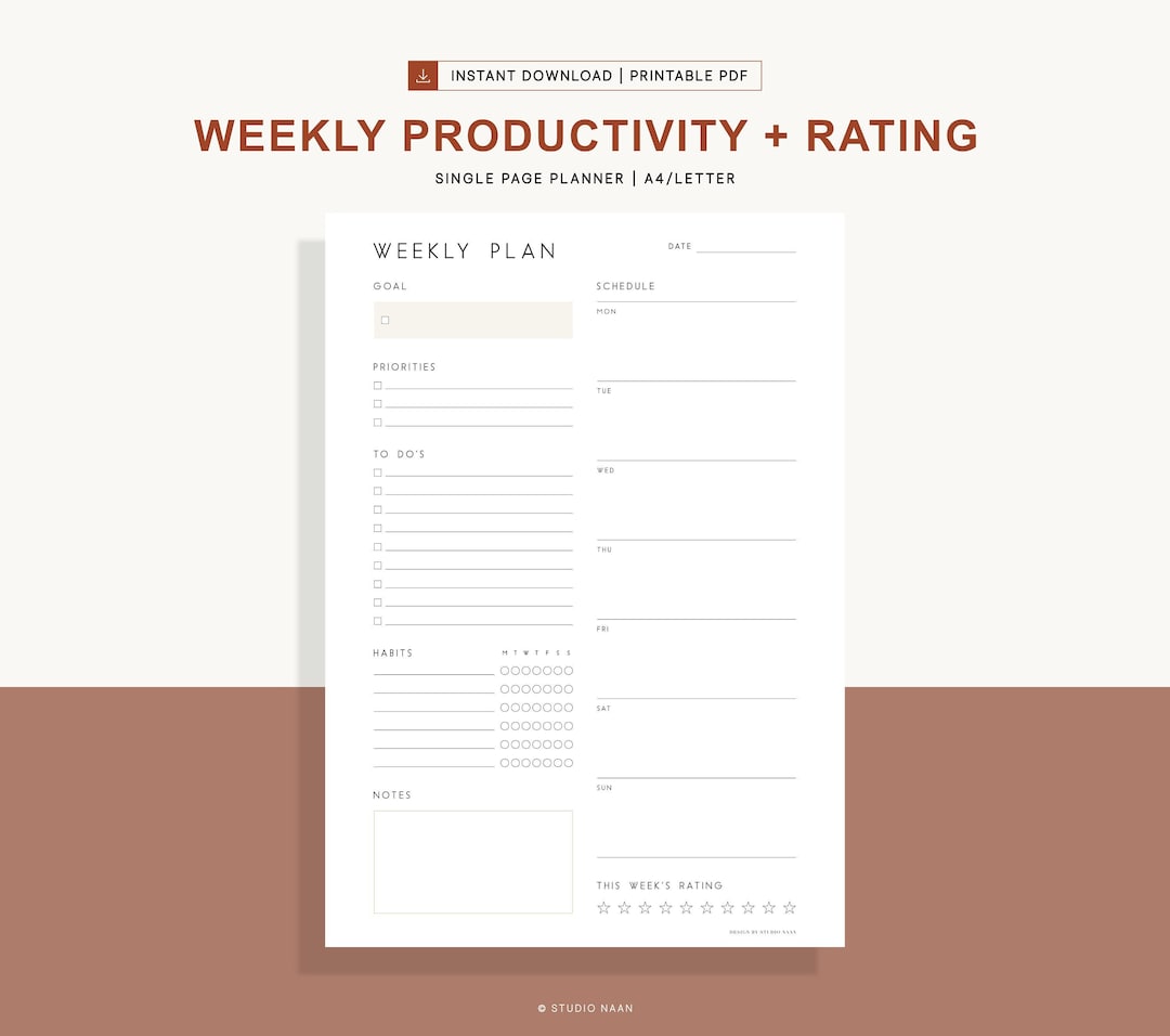 Weekly Productivity Planner Printable Weekly Planner Habit Tracker ...