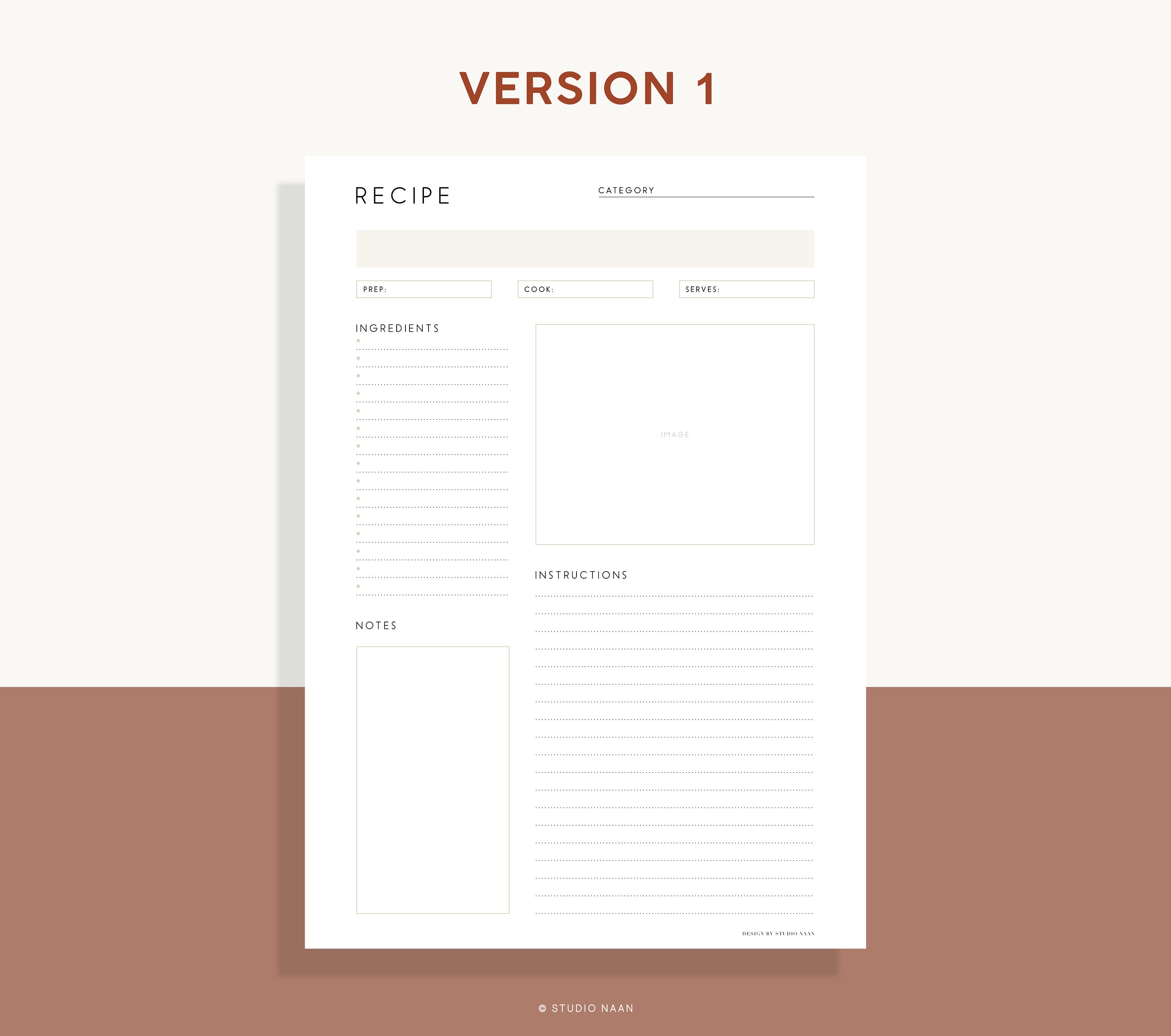 Printable Recipe Page Recipe Template Downloadable Cooking Manual ...
