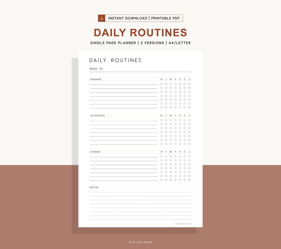 Printable Daily Routine Planner Daily Habit Tracker Template - Etsy