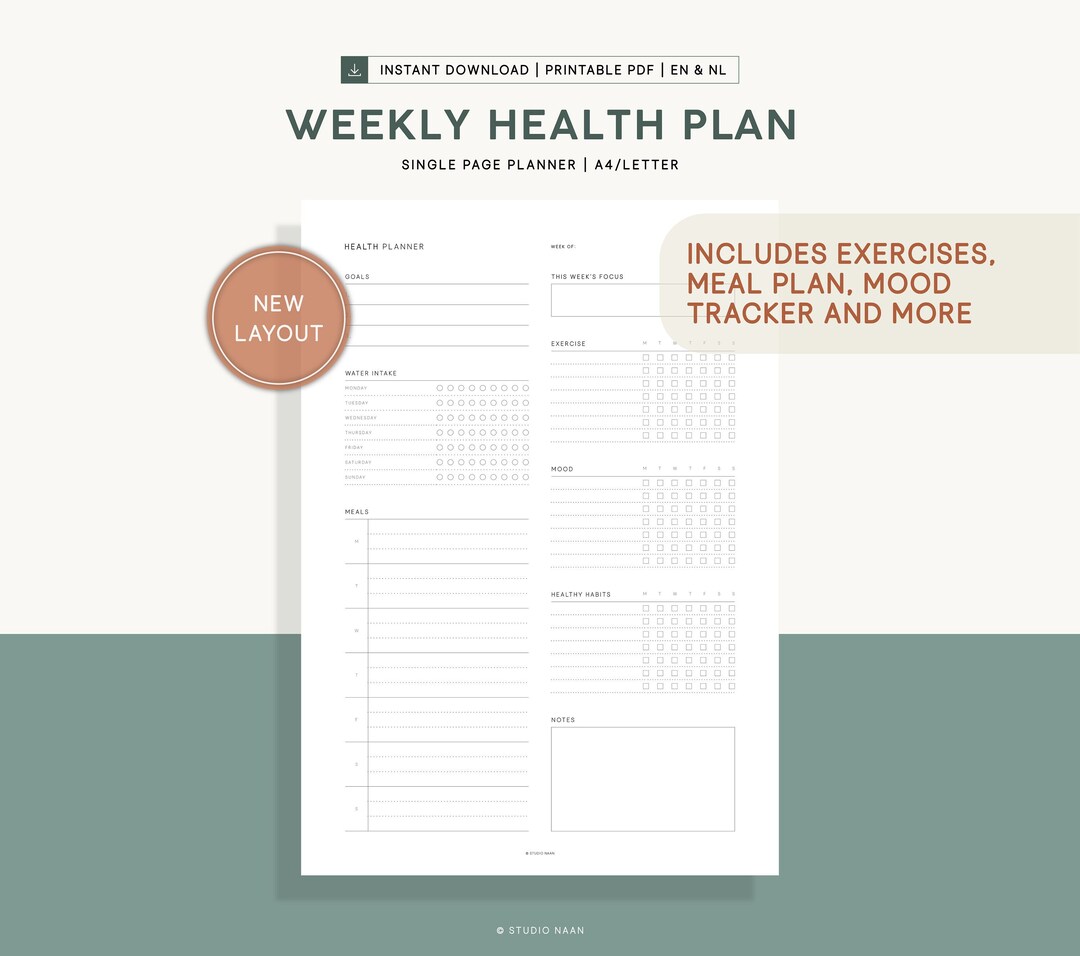Weekly Health Plan Template Printable Weekly Workout Planner Meal ...