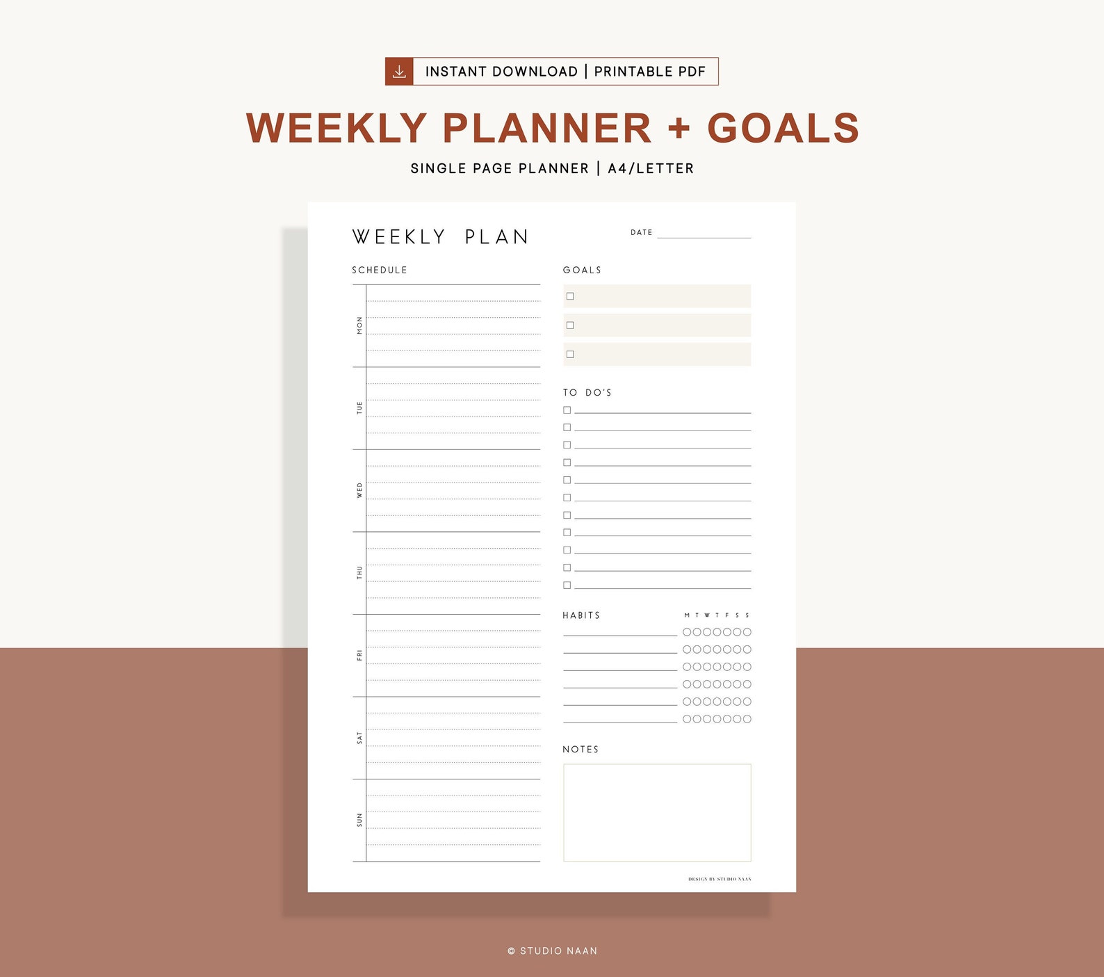 Weekly Goal Planner Printable Weekly To-do Weekly Habit Tracker ...