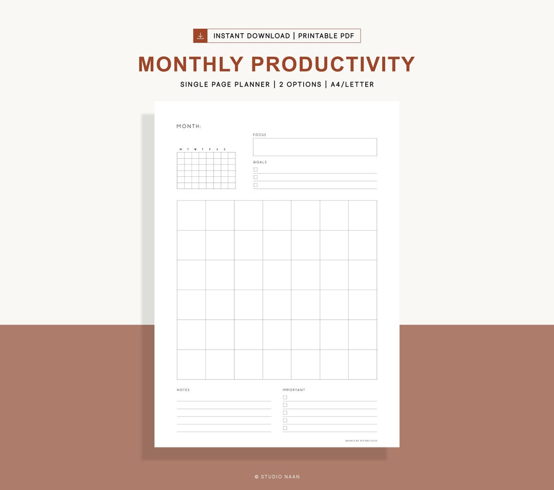 Monthly Productivity Planner Printable Monthly Schedule Monthly Goal ...