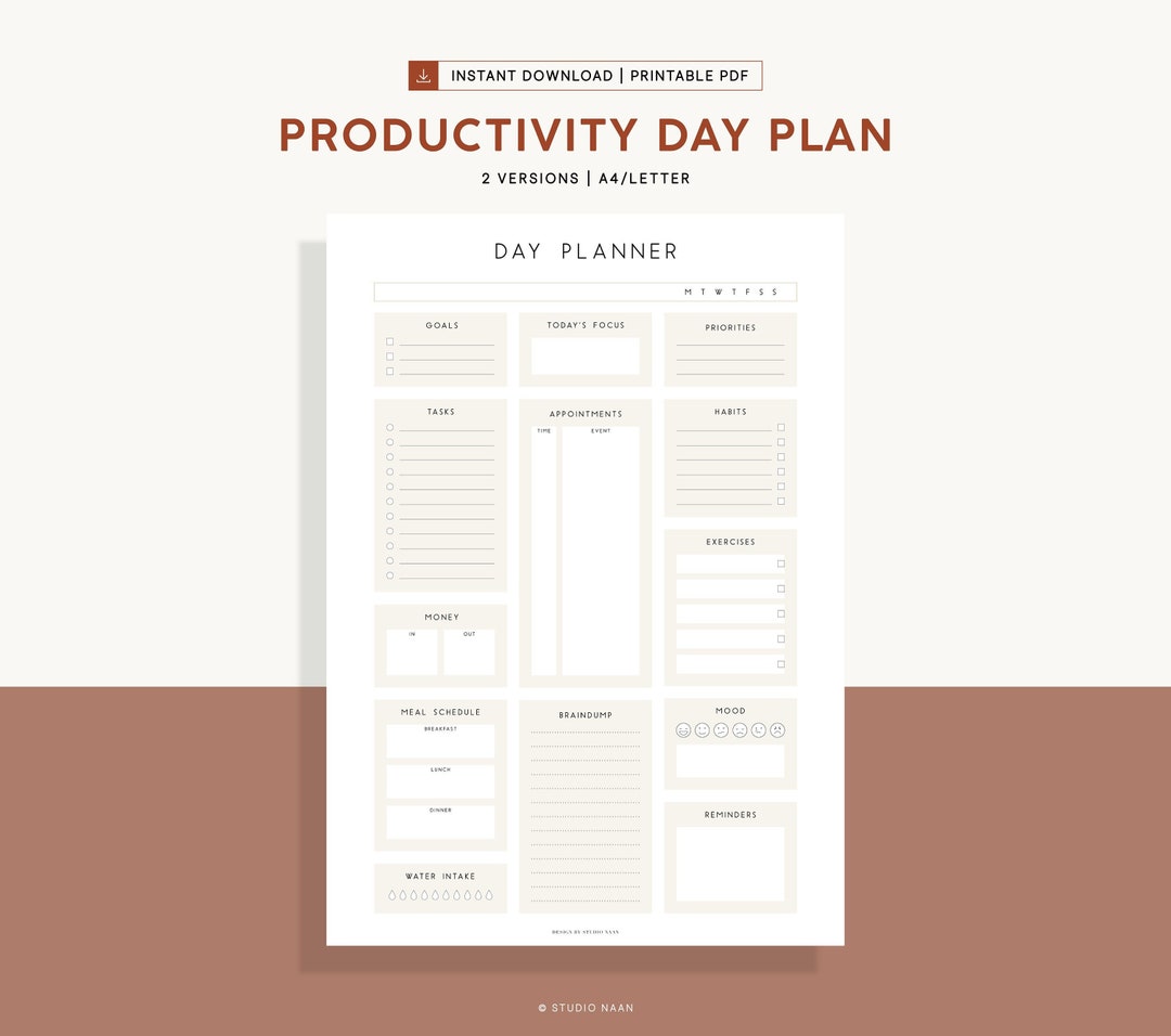 Daily Productivity Planner Printable Schedule Daily Health Habit ...