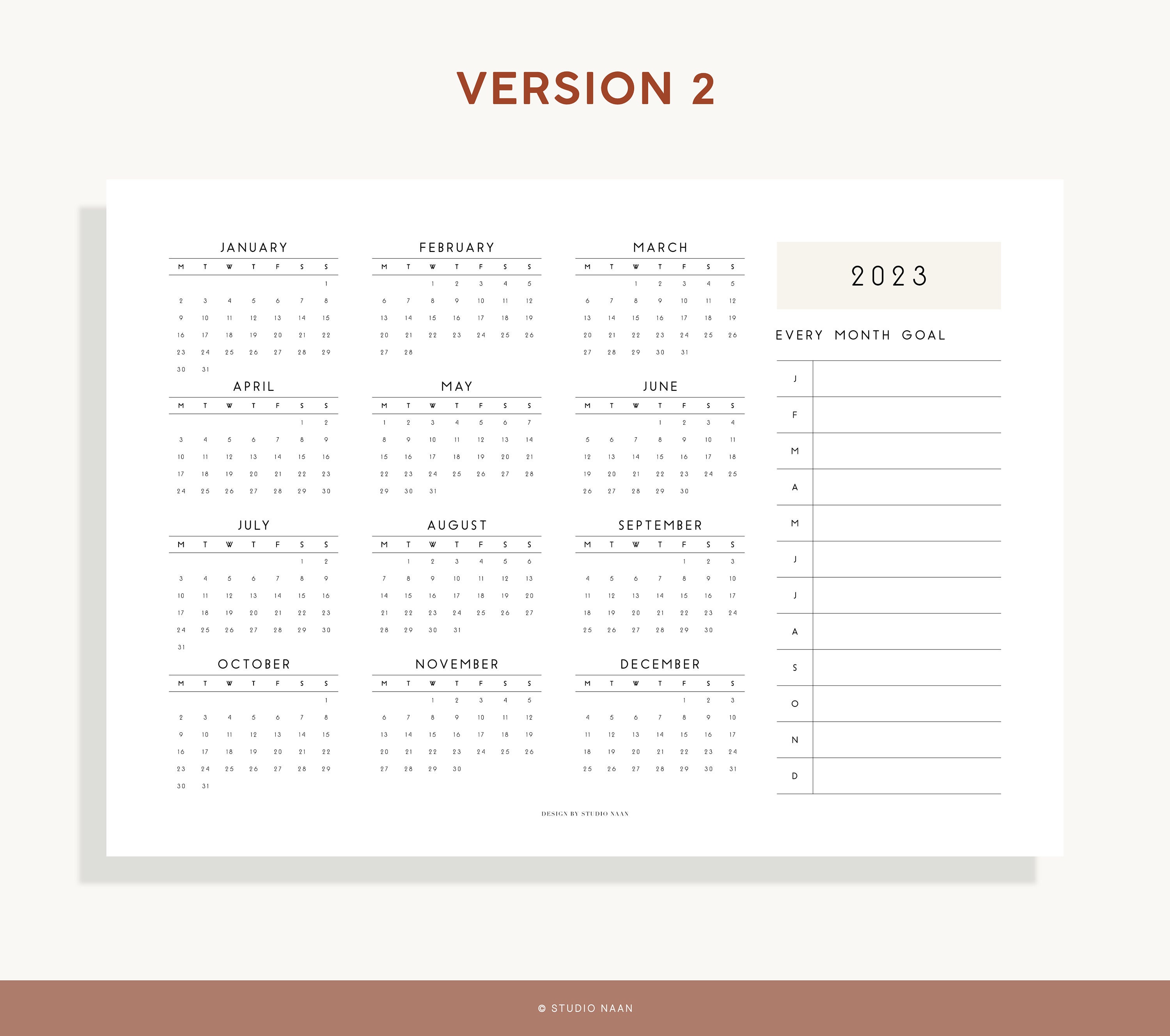 Year Calendar 2023 Printable Yearly Goal Planner Template Wall Calendar ...
