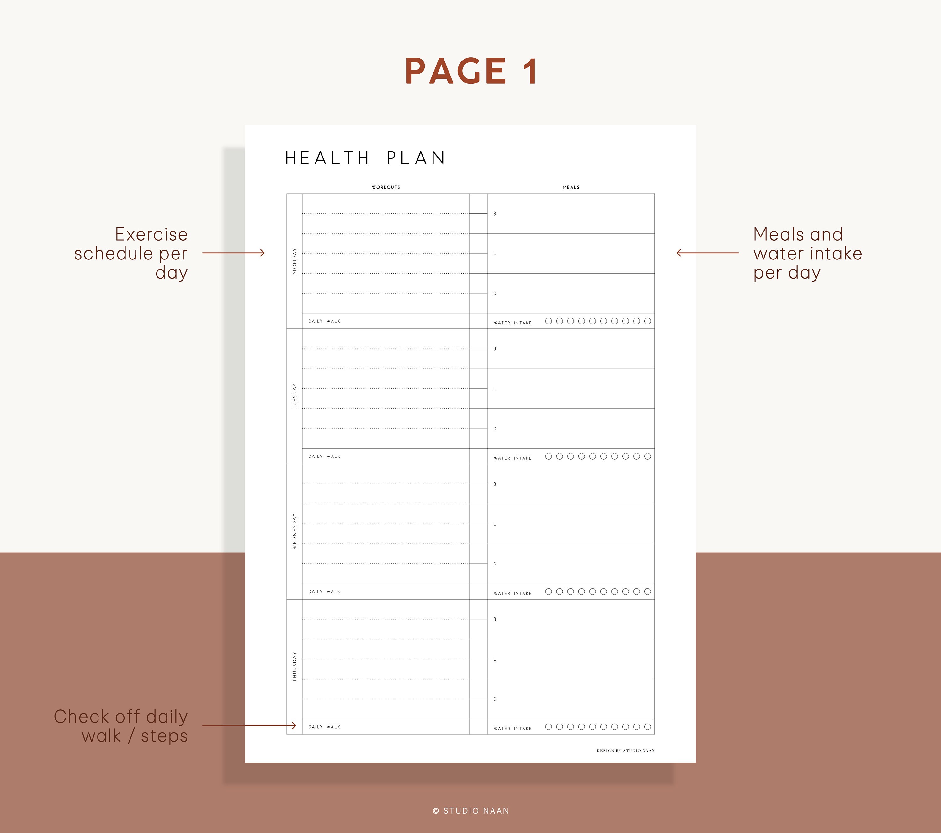 Weekly Health Planner Printable Workout Schedule Water Tracker Weekly ...