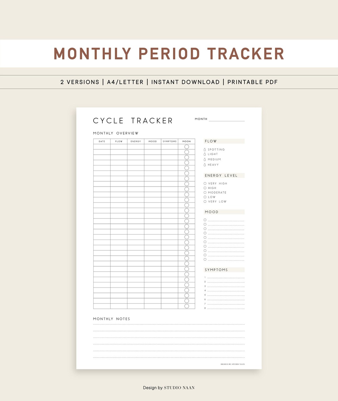 Monthly Period Tracker Printable Cycle Planner Minimal - Etsy