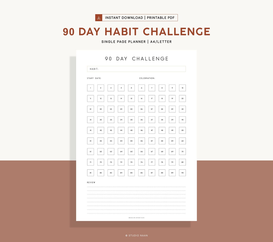 90 Day Habit Challenge Tracker Printable Habit Tracker Planner Minimal ...