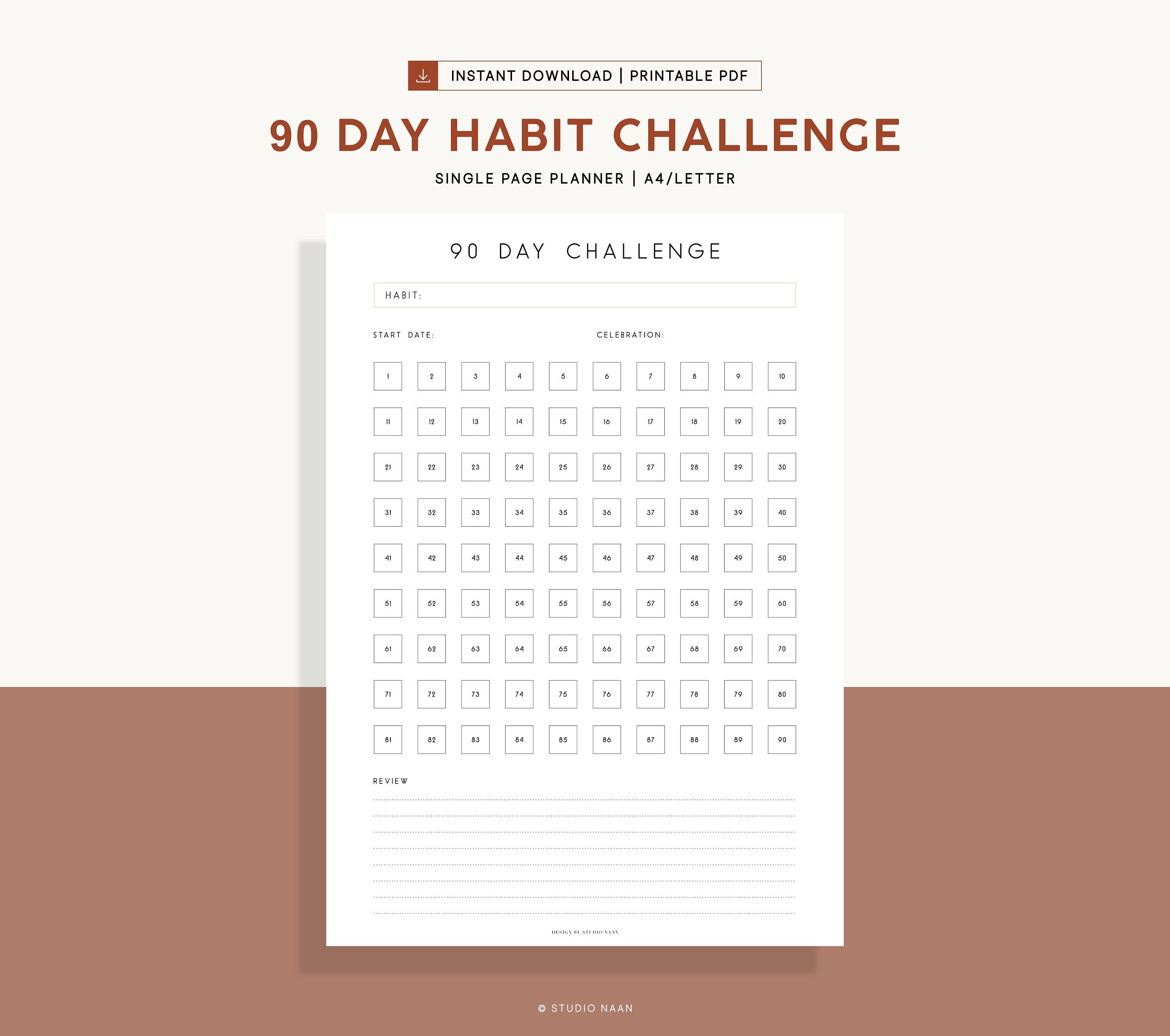 90 Day Habit Challenge Tracker Printable Habit Tracker Planner Minimal ...