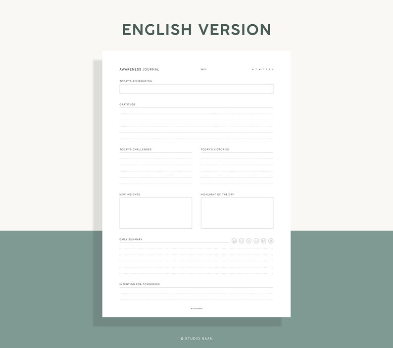 Daily Reflection Journal Page Printable Gratitude Planner Download PDF ...