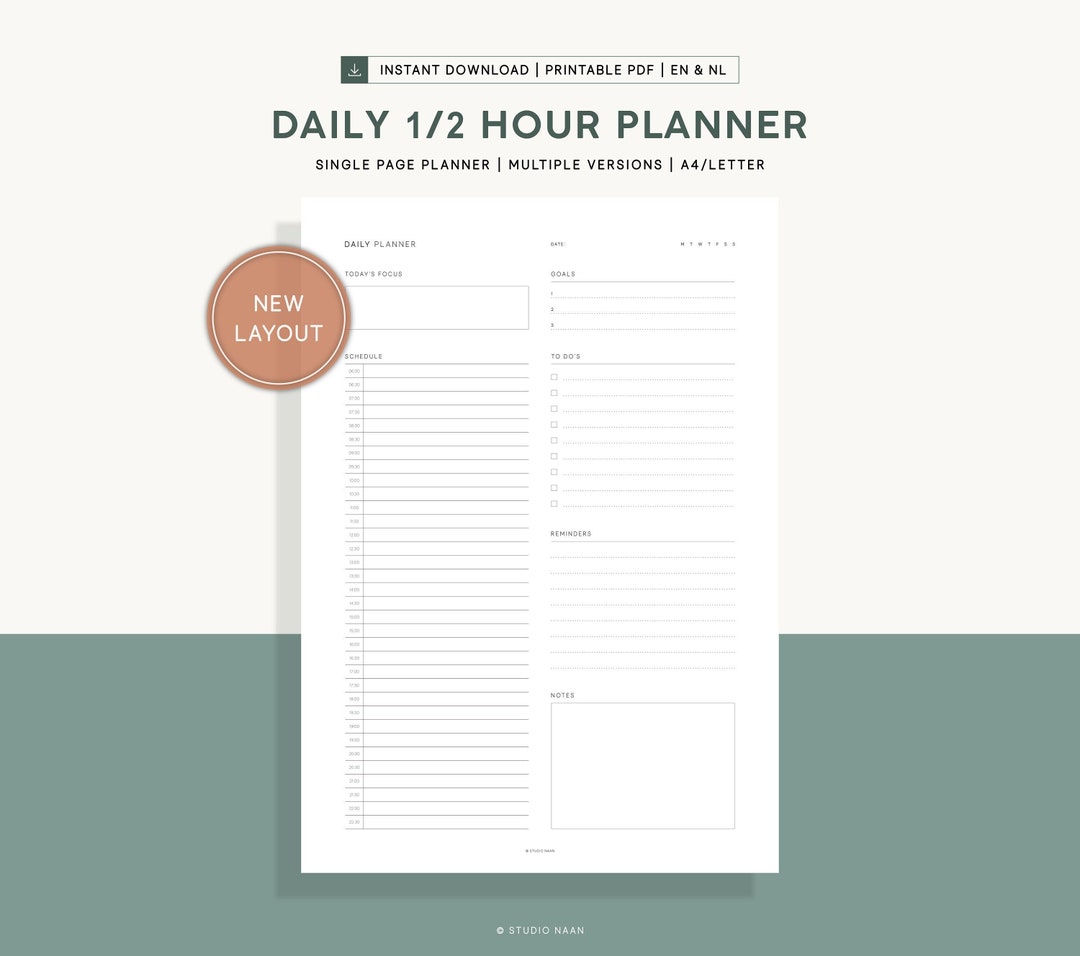 Daily Half Hour Planner Printable Productivity Template Daily Single ...