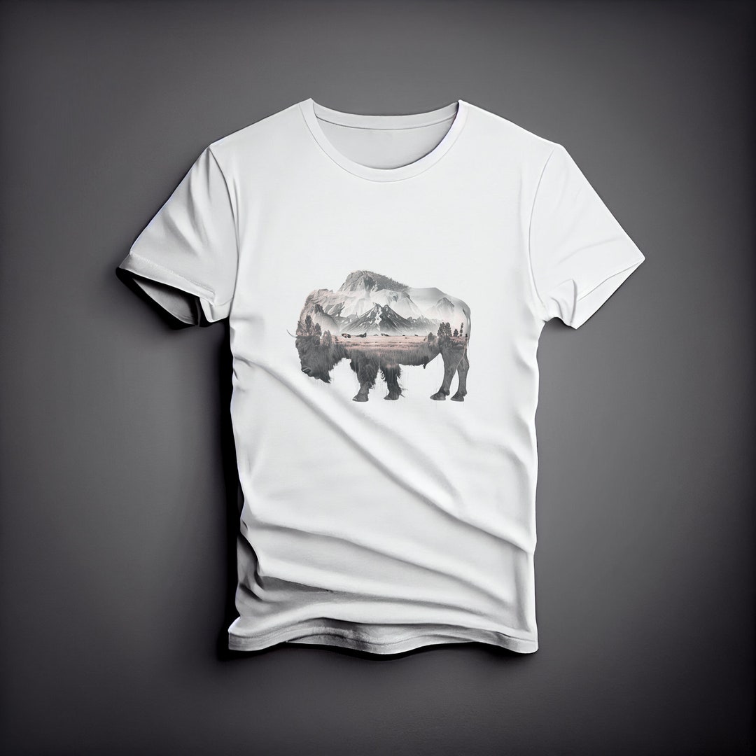 Cool Bison T-shirt - Outdoors Shirt With Original Bison Double Exposure ...