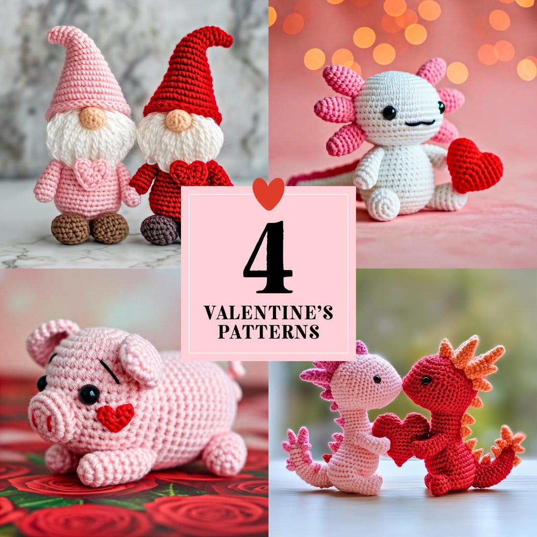 Valentines Crochet Pattern Bundle, 4 Valentine's Day Crochet Patterns ...