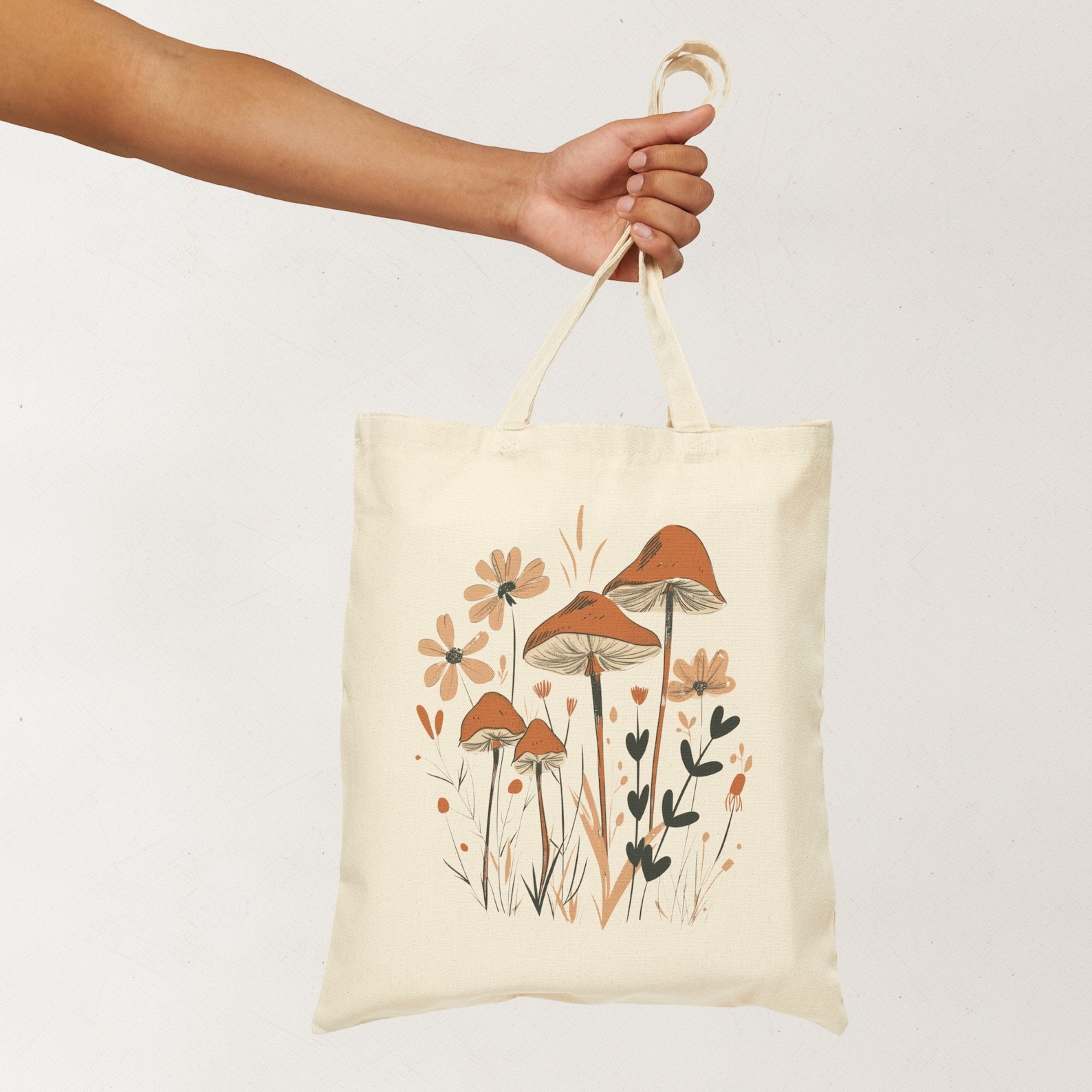 Cottage Core Tote Bag With Mushrooms and Wildflowers, Eco-friendly ...