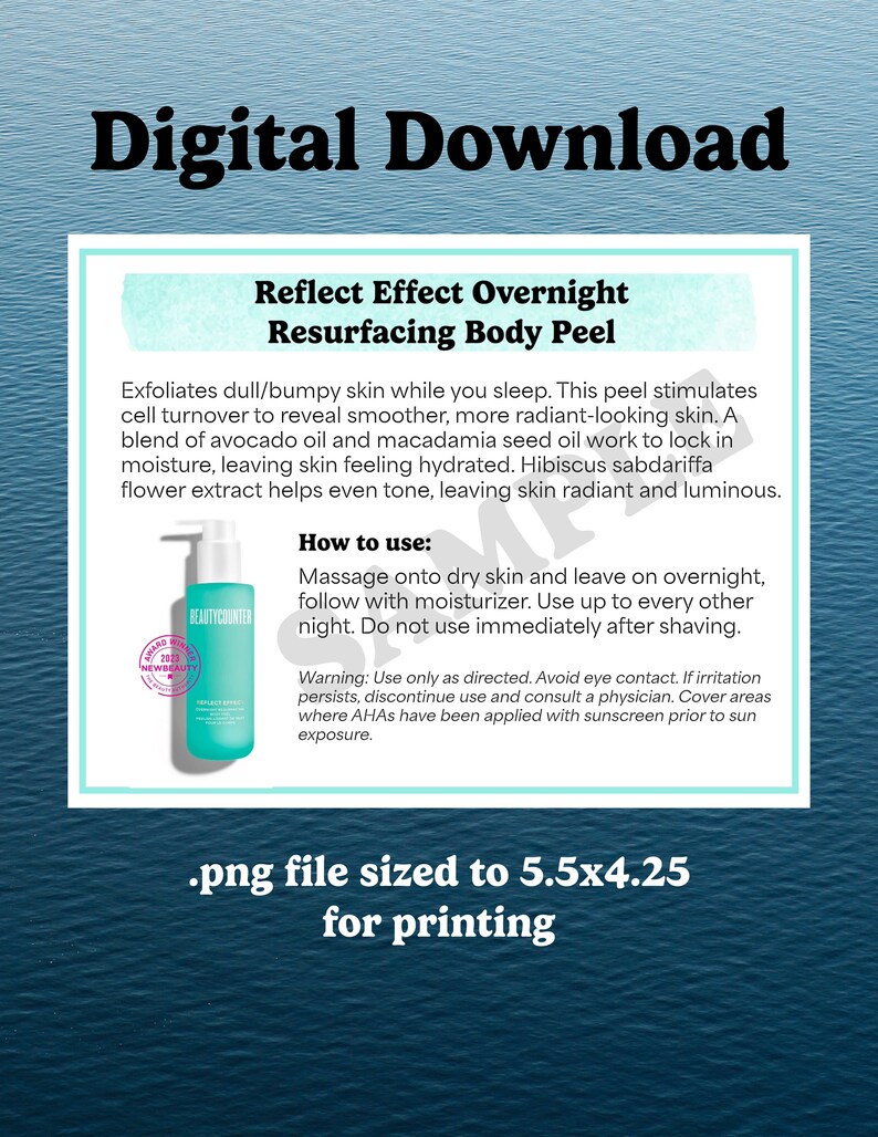 Beautycounter Reflect Effect Overnight Resurfacing Body Peel Tip Card ...