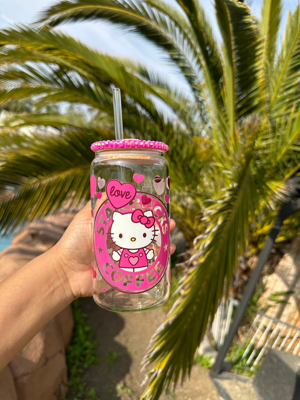 Character Glass Cup With Bling Rhinestone Lid - Etsy