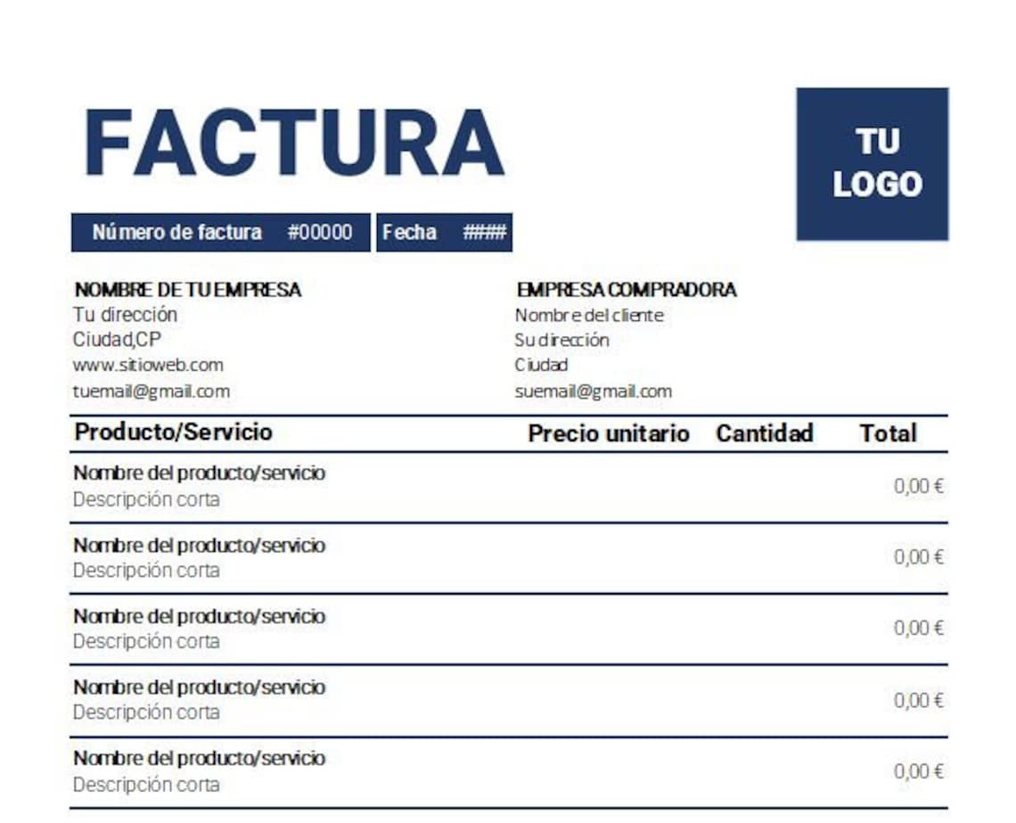 Dark Blue Excel Formal Invoice Template in Spanish - Etsy