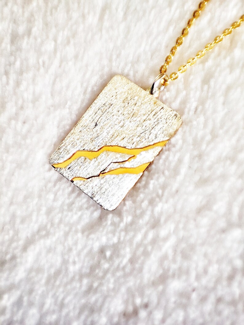 Minimalist Kintsugi Necklace: Silver Plate Pendant With Gold Accents - Etsy