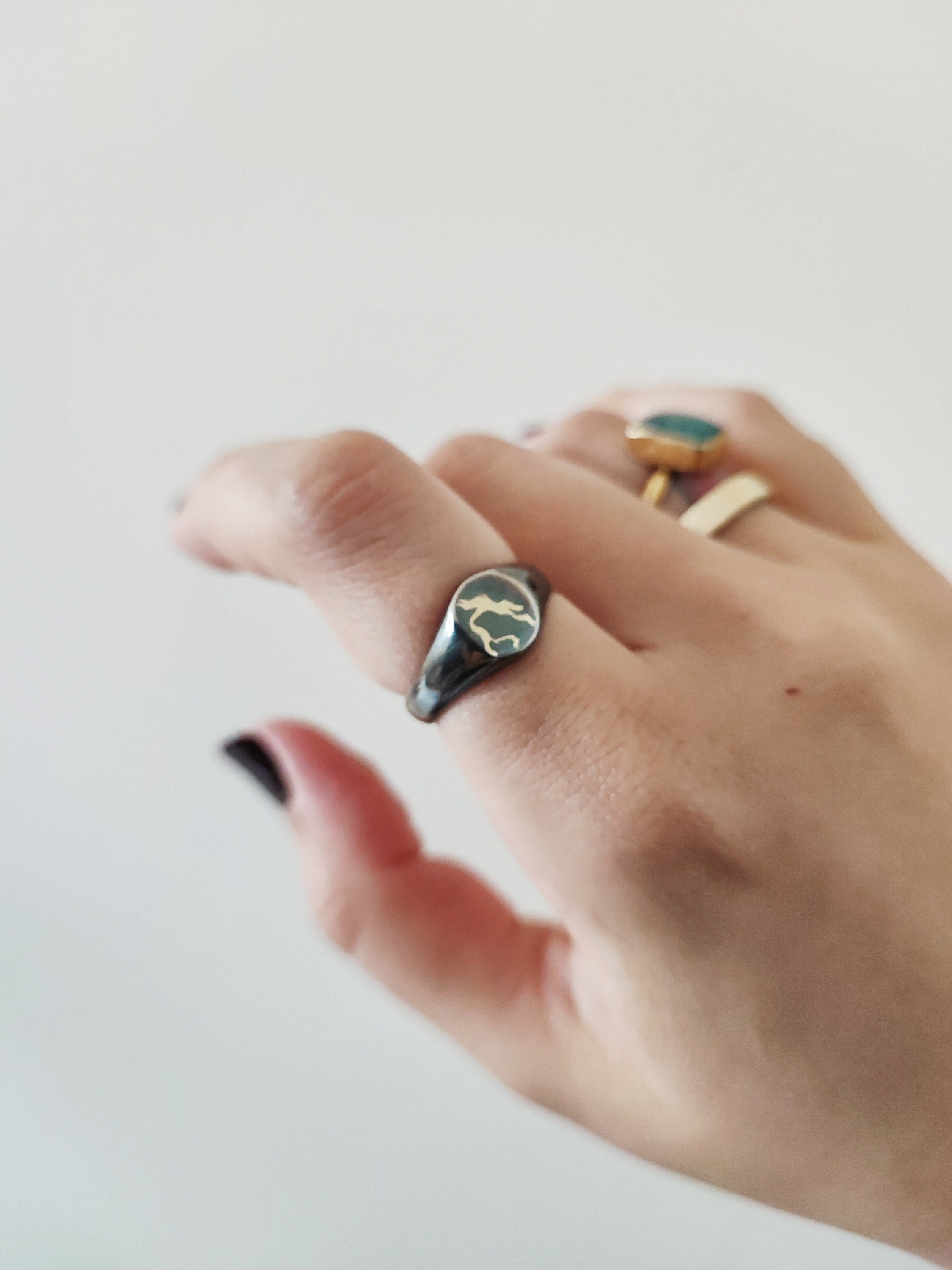 Kintsugi Signet Ring by Glafx, Chevalier Kintsugi Ring, Silver Gold Signet Ring, Dainty Gold ...