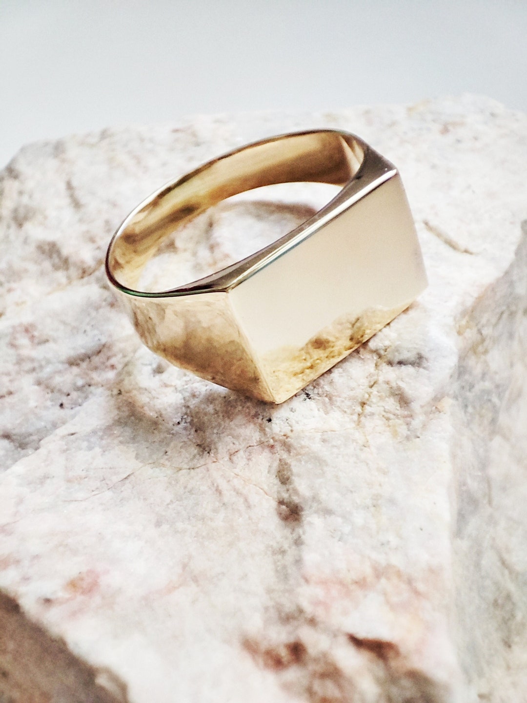 Solid Gold Minimal Signet Ring by Glafx, Dainty Large Signet Ring, Men ...
