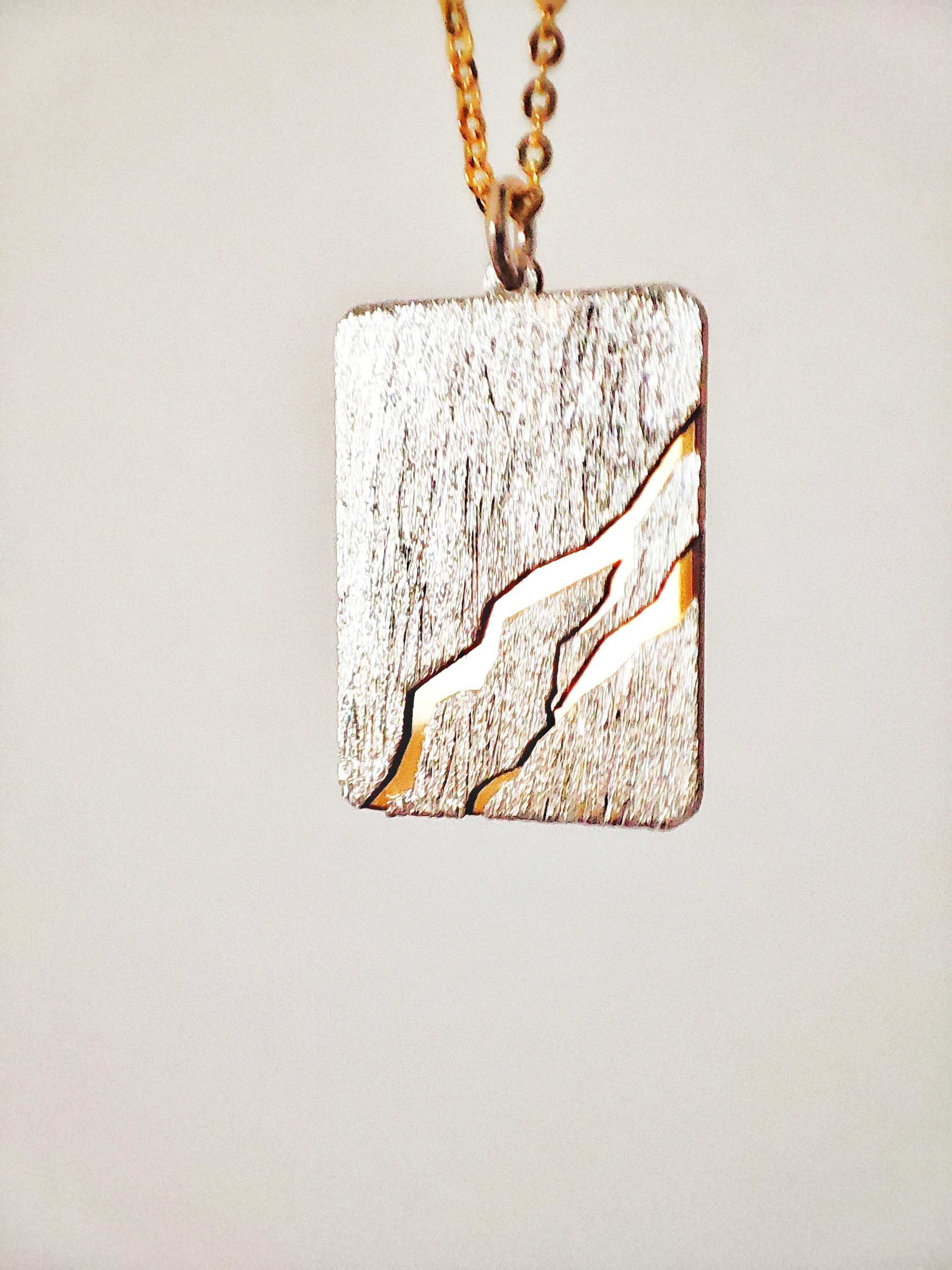 Minimalist Kintsugi Necklace: Silver Plate Pendant With Gold Accents - Etsy