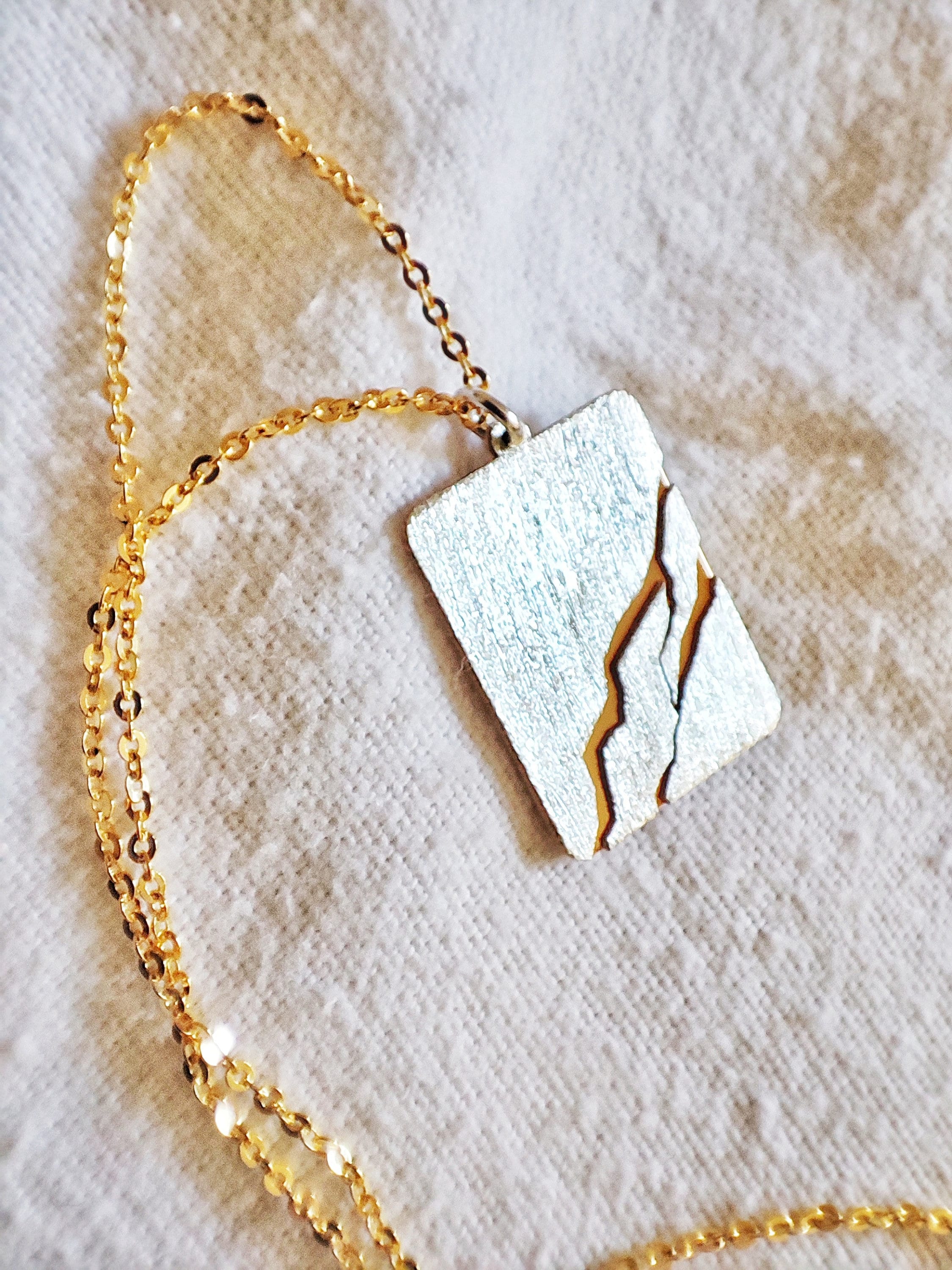 Minimalist Kintsugi Necklace: Silver Plate Pendant With Gold Accents - Etsy