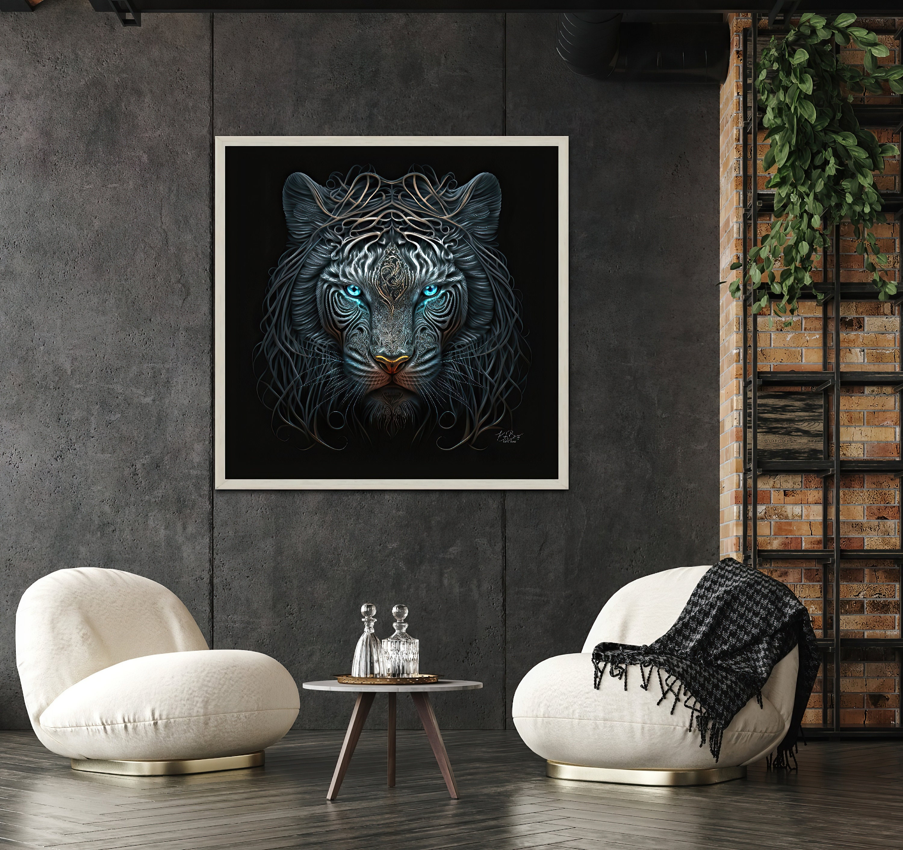 Set of 4 Majestic Blue Neon Alpha Tiger Art Prints Instant - Etsy