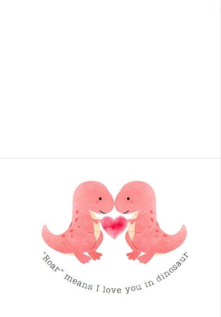 Printable Dinosaur Card, Digital Card, Printable Card, Valentines Day ...