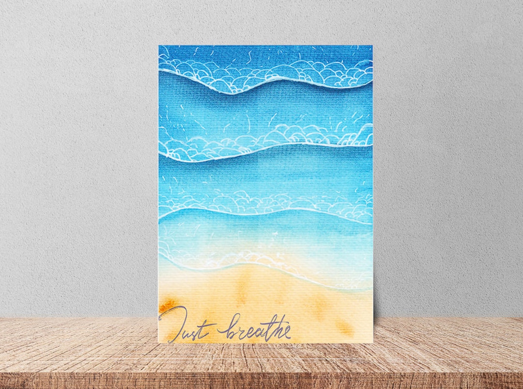 Digital Card, Printable Card, Beach Card, Blank Card, Ocean, Watercolor ...
