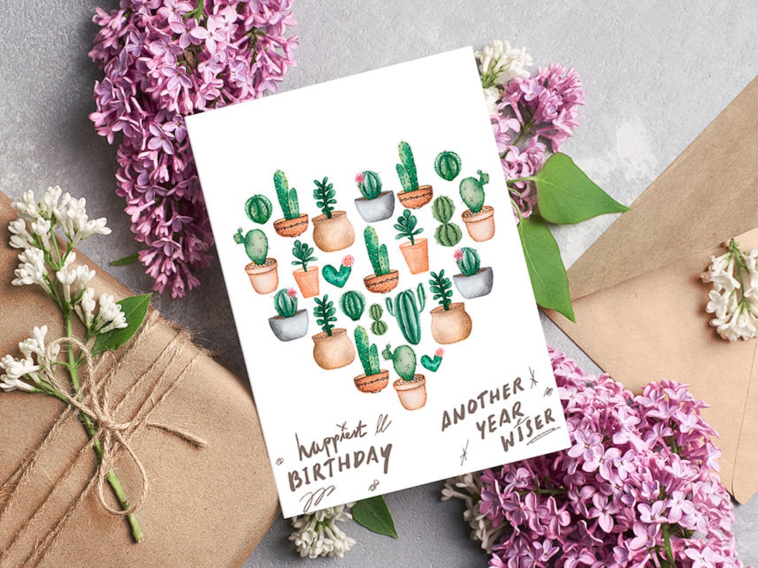 Watercolor Cactus Birthday Card (digital Download) - Etsy