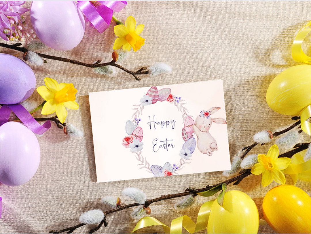 Printable Easter Card, Printable Card, Digital Card, Bunny Card, Happy ...