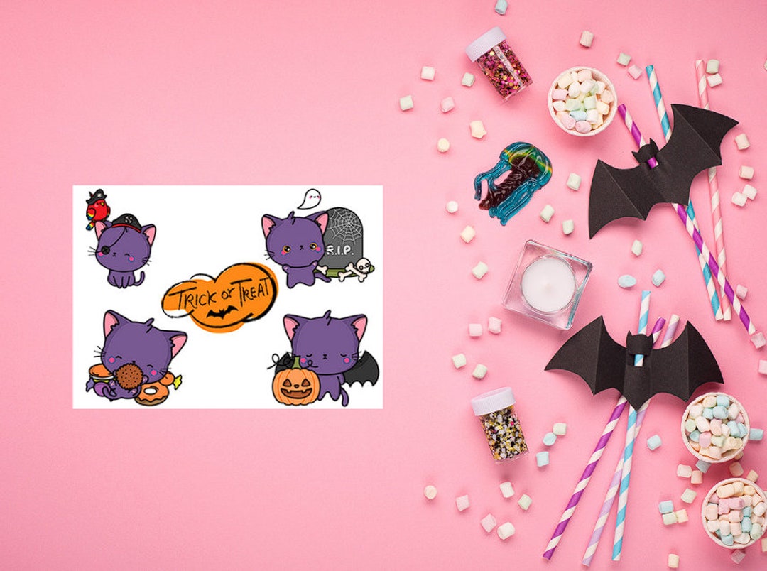 Digital Halloween Card, Printable Card, Cat Card, Kawaii Card, Kids ...