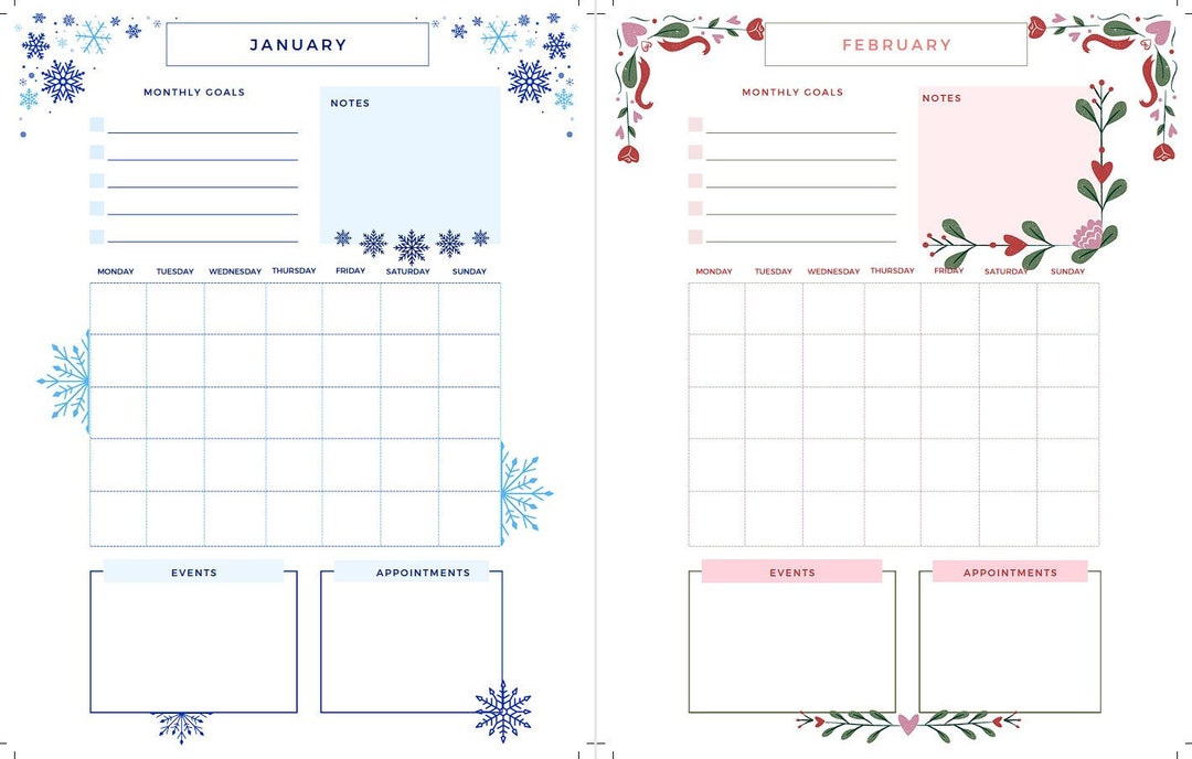 Digital Printable Monthly Planner Pages, Printable Planer, Digital ...