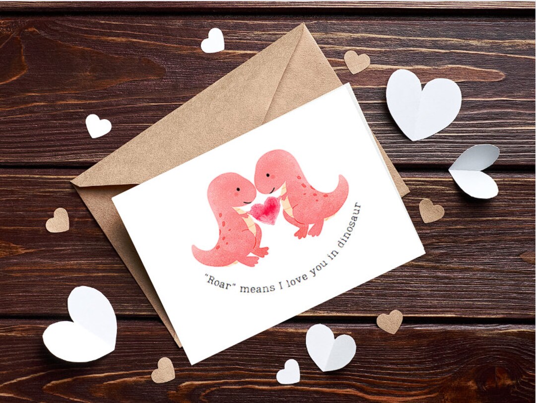 Printable Dinosaur Card, Digital Card, Printable Card, Valentines Day ...