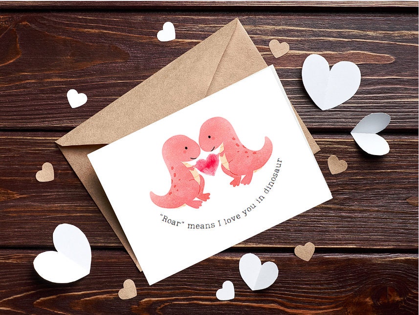 Printable Dinosaur Card, Digital Card, Printable Card, Valentines Day ...