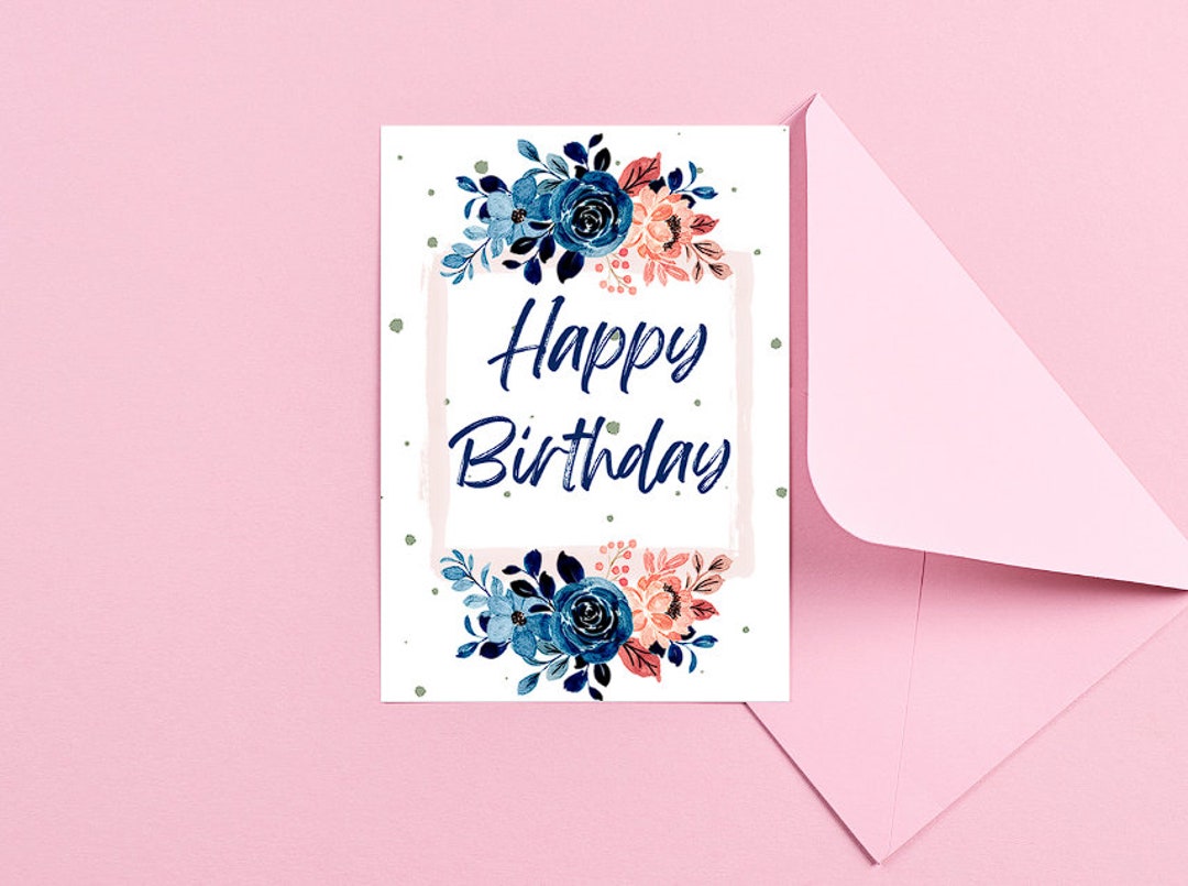 Digital Floral Birthday Card, Happy Birthday, Printable Card, Digital ...