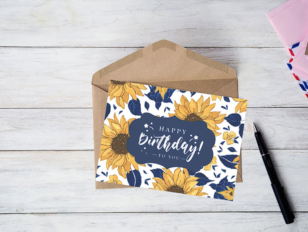Floral Sunflower Birthday Card (digital Download) - Etsy