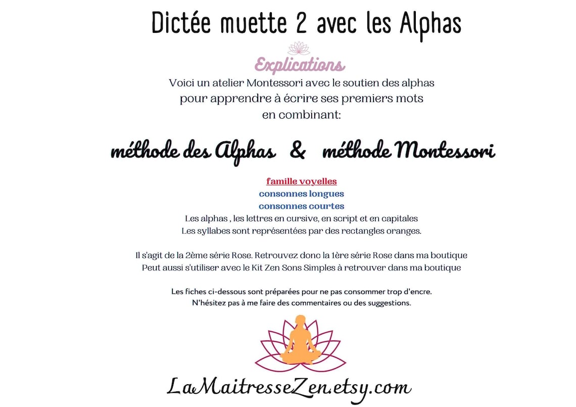 Dictée Muette Série Rose Montessori 2 - Etsy France