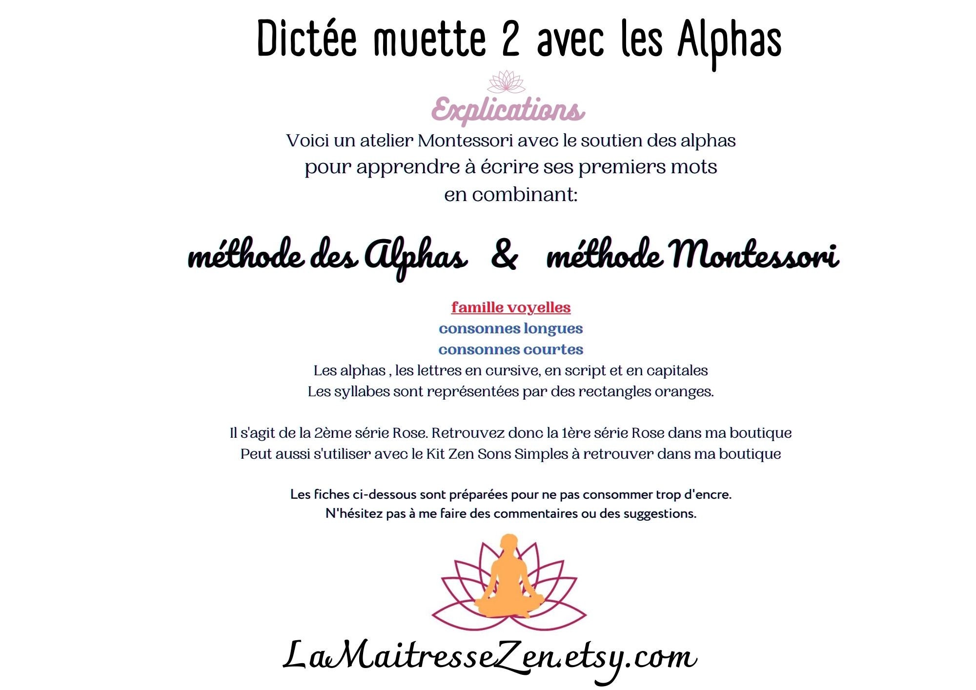 Dictée Muette Série Rose Montessori 2 - Etsy France